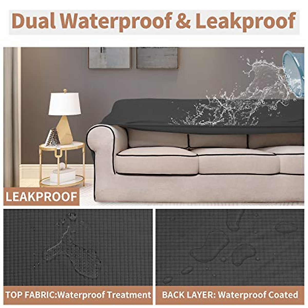 Easy-Going 100% Waterproof Oversized Loveseat Couch Cover, Dual Waterproof Sofa Cover, Stretch Jacquard Sofa Slipcover, Leakproof Furniture Protector for Kids, Pets, Dog and Cat, Dark Gray