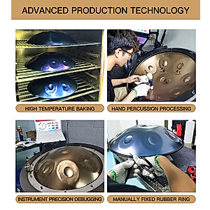 YuElinG 432hz Handpan Drum YuELinG Gold 11 Notes 22 inch in D Celtic Minor with Soft handpan case, Durable handpan Stand