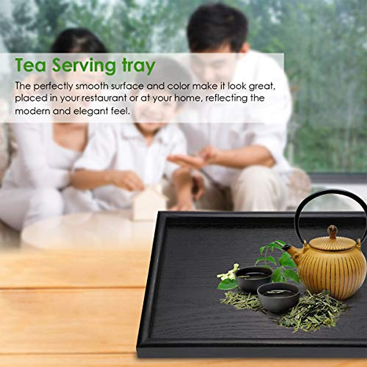 Solid Wood Serving Tray Rectangle Shape Handmade Multi Purpose for Tea Coffee Snack Food Fruit Water Tea Coffee Juice Breakfast Kitchen Decor 10 x 7.2 x 0.8 inch