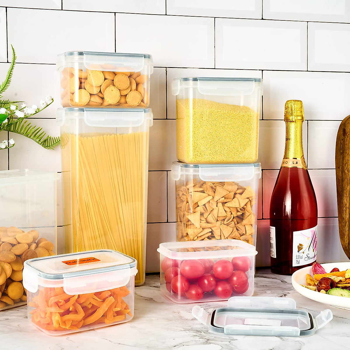 CLIFFBUCK 14 Pack Food Storage Containers With Lids Airtight Dry Plastic Kitchen Containers For Pantry Organizing Canisters BPA-Free