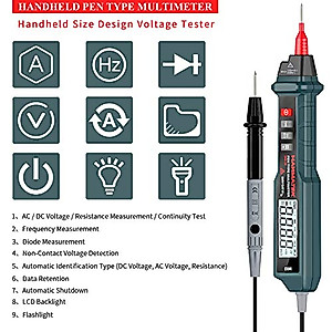 Pen Type Digital Multimeter, Electrical Tester with NCV,AC/DC Voltmeter Ammeter Ohmmeter, Resistance, Live Line Digital Testers with Backlit and Flashlight