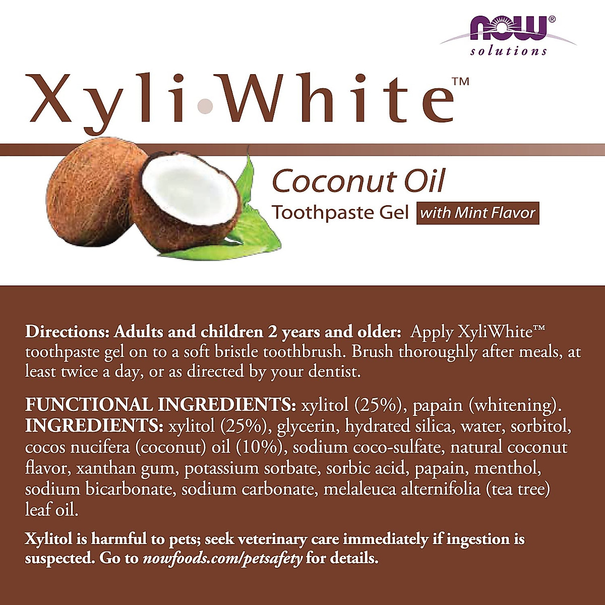 NOW Solutions, Xyliwhite™ Toothpaste Gel, Coconut Oil, Cleanses and Whitens, Cool Coconut-Mint Taste, 6.4-Ounce