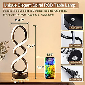 Adebime Modern Table Lamp, 7 Colors 10 Light Modes Spiral Design Table Lamp, Touch Dimmable Nightstand Lamp, Unique Bedside Lamp for Living Room, Bedroom, Cool Lamps for Ideal Gift, Black