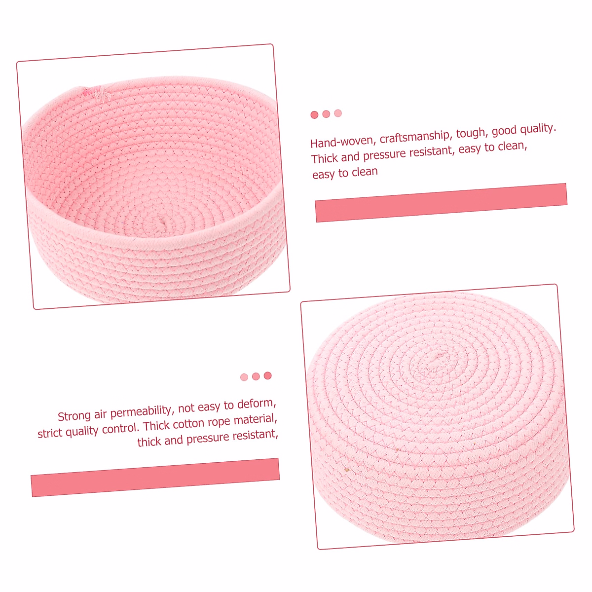 ibasenice Portable Pink Cotton Rope Woven Basket Laundry Hamper