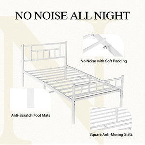 HOMBCK Twin Bed Frame with Headboard & Footboard, Twin Platform Bed Frame with 14 Inch Under-Bed Storage, Heavy Duty Slat Support, No Box Spring Needed, Easy Assembly/White