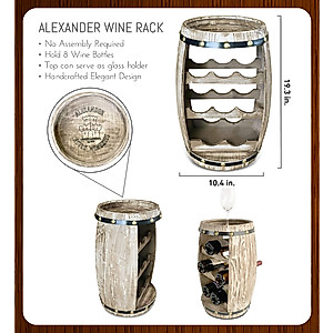 COTA Global Modern Alexander Wine Rack - Freestanding Wooden Barrel Wine Holder for 8 Wine Bottles, Bottle Rack Floor Stand, Rustic Countertop Wine Storage Shelf Organizer for Wine Bar & Home Décor