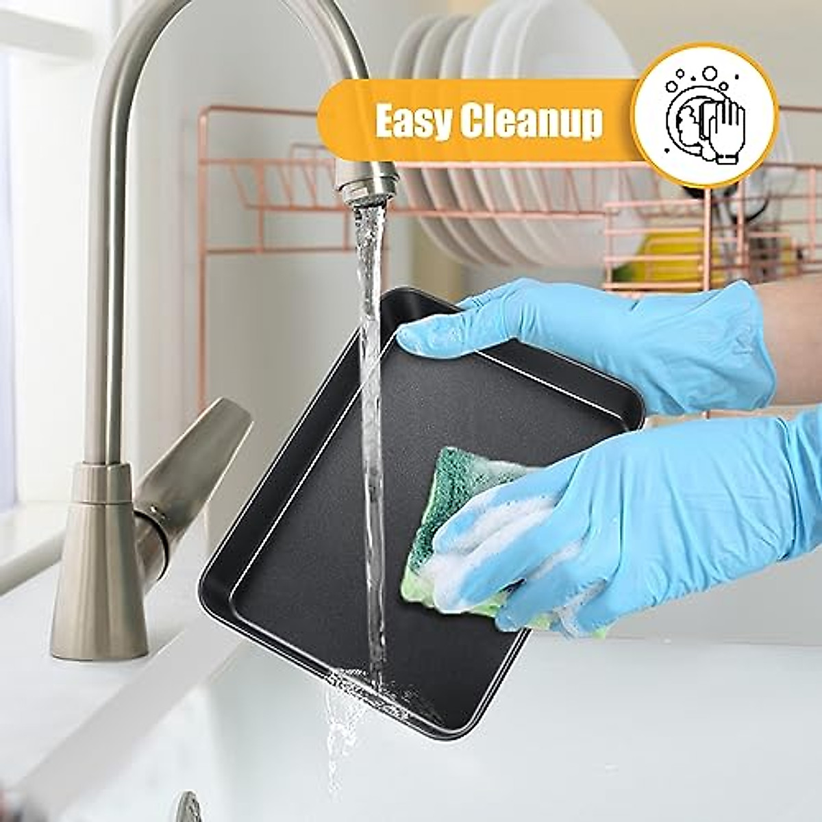 TeamFar Lasagna Pan, 9.4 x 7 x 2 Inch Stainless Steel Deep Baking Roasting Brownie Pan for Toaster Oven, Black Non-Stick Coating Rectangle Cake Pan, Healthy & Durable, Smooth Surface & Easy Clean