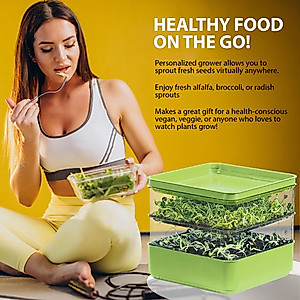 GARDENS ALIVE! Seed Sprouter Kit, Two Tier Stackable Seedling Starter Tray with Lid, Microgreens Propagator Mini Plant Grow Trays, Germinate Seeds Indoors, Healthy Snacks, Bean Sprouts, Soil Free