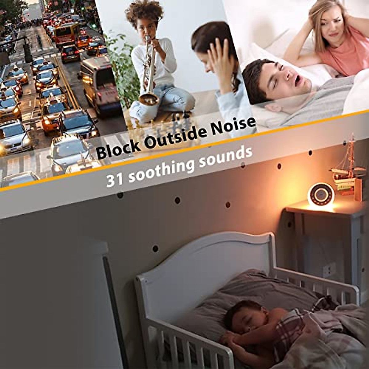 REACHER R2 White Noise Machine and Night Light with 31 Soothing Sounds, 0-100 Dimmable Color Changing Light, Sleep Timer for Sleeping, Feeding, for Baby, Kids, Adult,Bedside Table