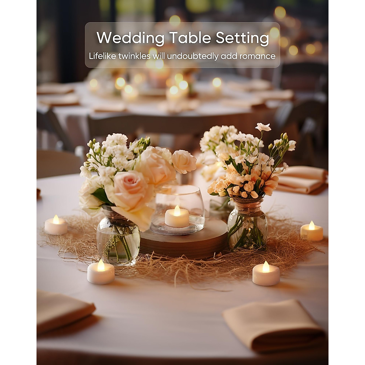 merrynights LED Candles, Tea Lights Candles Battery Operated Bulk, 24-Pack Long-Lasting 200 Hours Flameless Tealight Candles, Realistic Tea Lights for Halloween Christmas Wedding, 1.5'' D X 1.25'' H