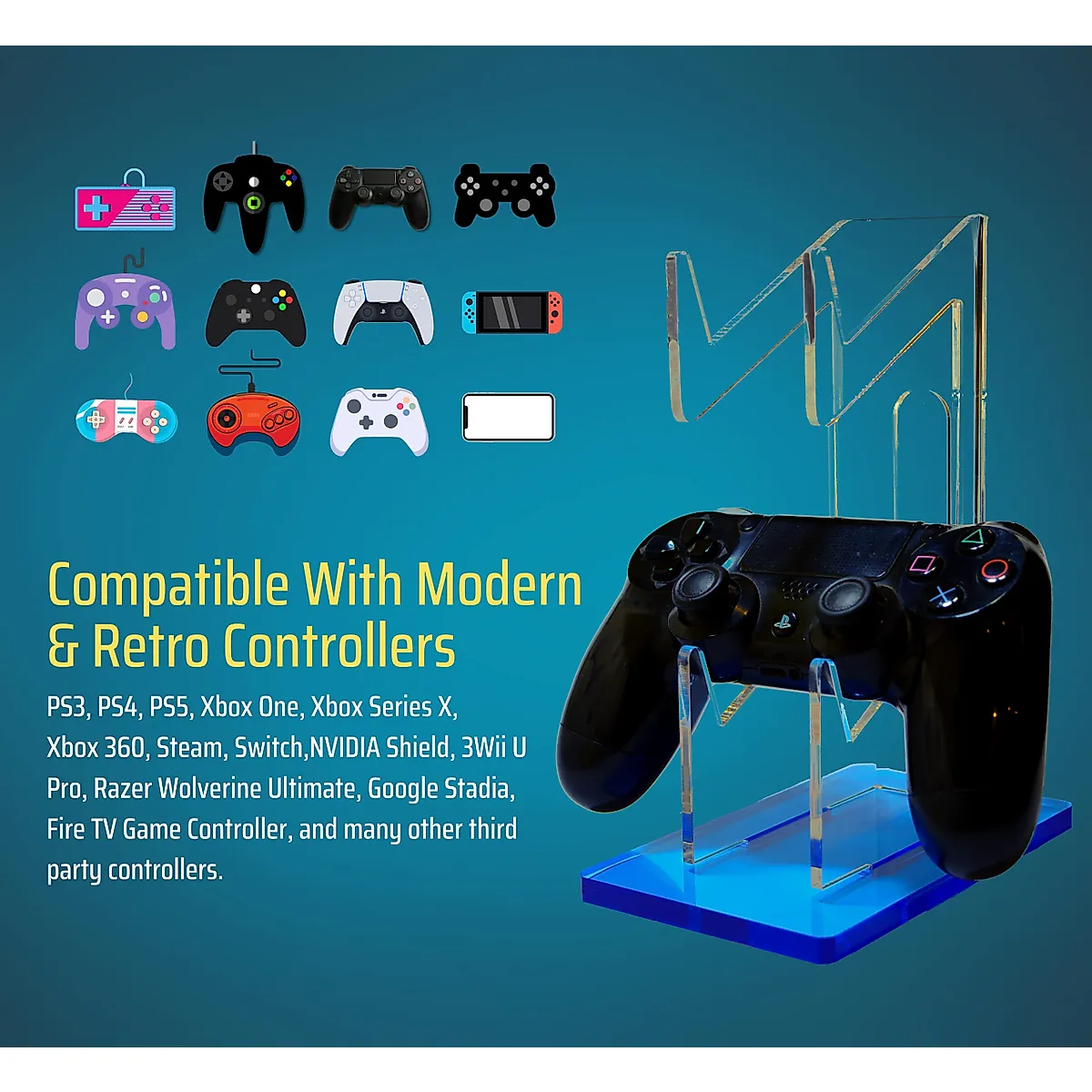 PhoeniXeries Universal Dual Controller Holder for PS4, PS5, Xbox ONE, Switch, Dual Controller Stand, Dual Controller Desk Organizer (Light Blue)