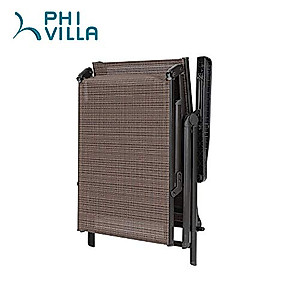 PHI VILLA 5 Stages Adjustable Patio Folding Lounge Chair Metal Outdoor Sling Fabric Recliner Chaise for Beach Yard Pool, 2 Pack,Brown