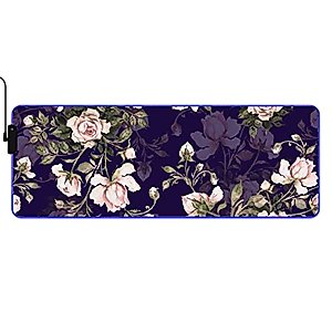 Mouse Pad Gaming, Pink Roses Watercolor Large Mouse Pads for Keyboard and Mouse Extended RGB Mouse Mat, Non-Slip Rubber Base XXL Mousepads for Desk Computer PC Laptop 31.5x11.8 Inch