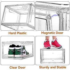 LOVIFO Shoe Boxes Clear Plastic Stackable, 8 Pack Acrylic Shoe Storage Boxes with Magnetic Door for Sneakerheads, Professional Shoe Display Case, Fit Shoe Size Up to US 15