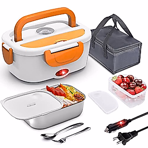 COCOBELA Electric Lunch Box Food Heater, Portable Food Warmer for Car Truck Home Work Adults Food Heating, Leak Proof, 1.5L Removable 304 Stainless Steel Container, 110V/12V/24V