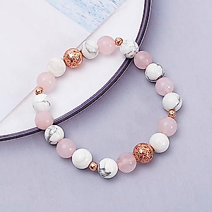 Lava Rock Pink Zebra Jasper Bracelet, Stress Relief Yoga Relaxation Bracelets, Natural Crystal Stone Healing Spiritual Bracelet,Adjustable Beaded Bracelet, Anti Anxiety Happy Mood Bracelet for Women, Bring Good Luck Gift (Beaded Bracelets)