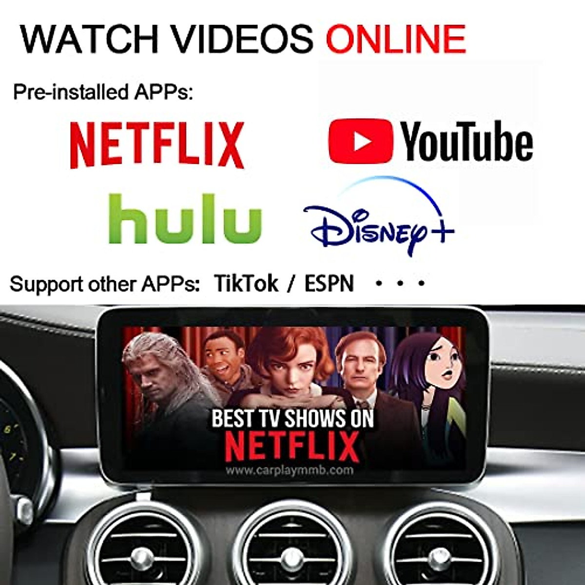 ONINCE Wireless CarPlay Adapter, Support Netflix &YouTube & Disney+,Android Auto Wireless Adapter, Play U-Disk, Android 10 Multimedia Video Box, AI Box, USB Dongle for Factory Wired CarPlay Cars