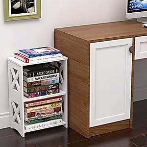 LUCKNOCK 3-Tiers Side Table, Narrow End Table with Storage Shelf, Simple Bedside Table Nightstand, Small Bookshelf Bookcase, Display Rack for Bathroom, Bedroom, Living Room and Office, White