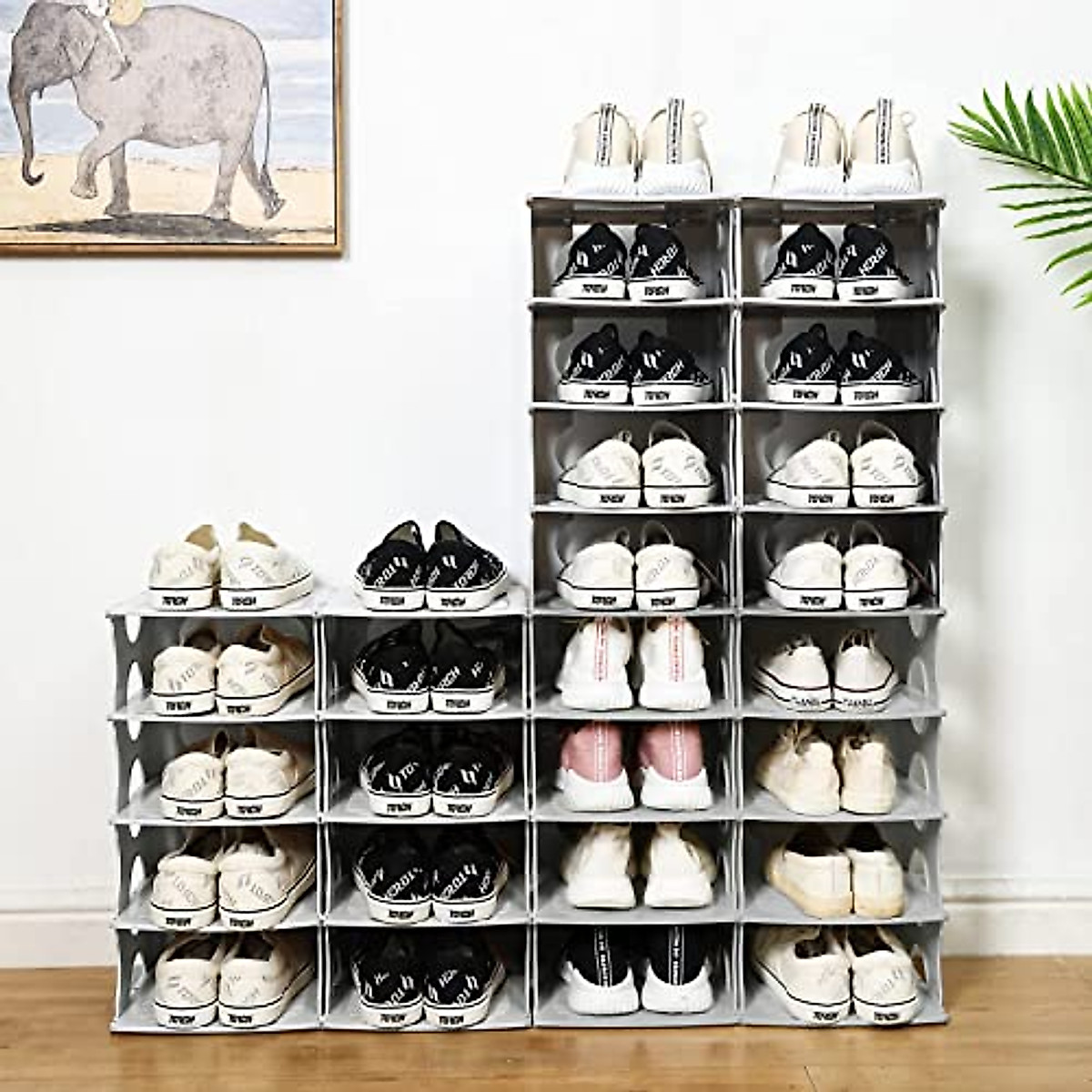 TXALWIQ 6-Tier Shoe Rack,Stackable Storage Organizer for Bedroom Entryway, Adjustable Rack,Shoe Slots Shelf, Easy Clean Tower Rack,Grey