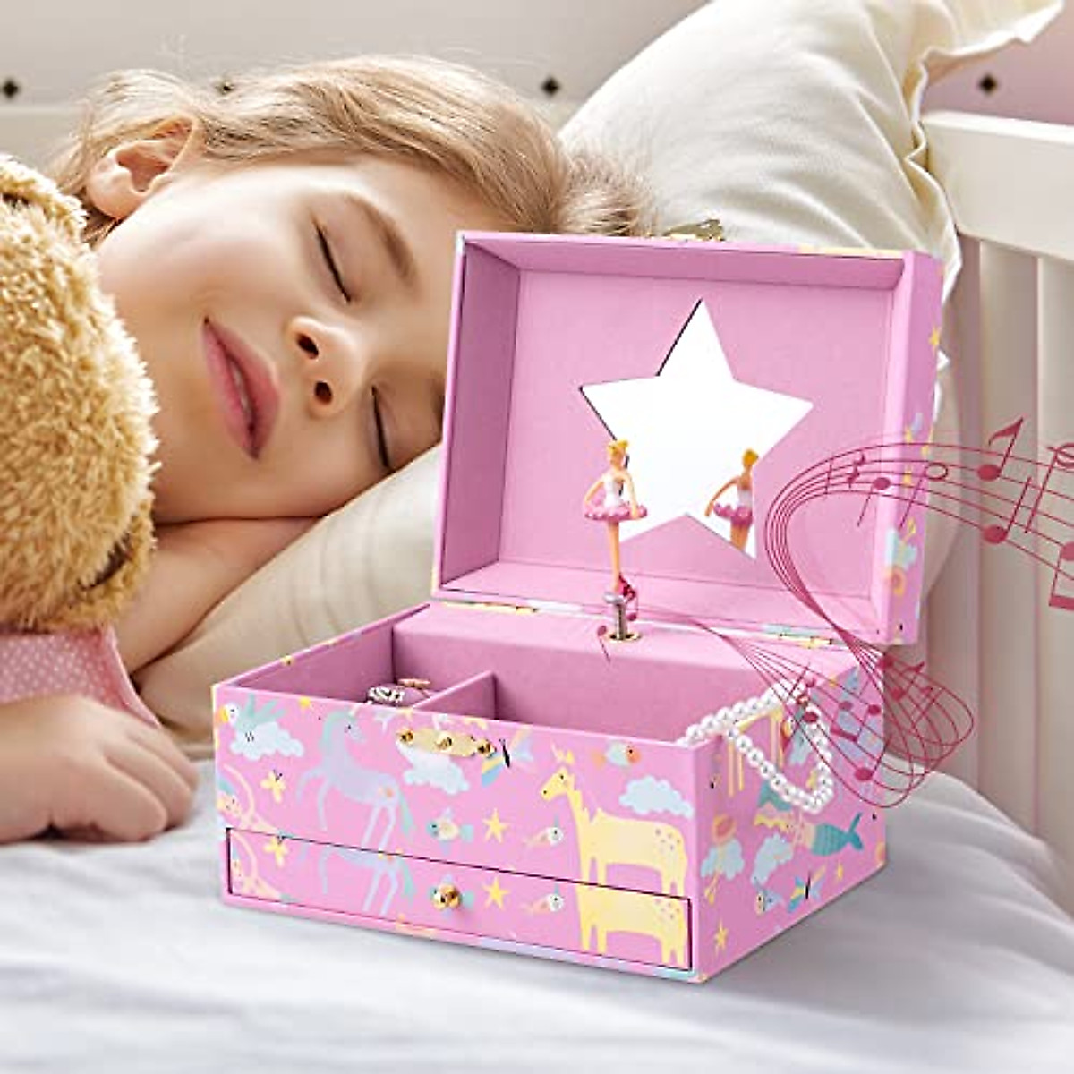lekymo Girls Jewelry Box Kids Jewelry Box Musical Ballerina Box for Girls, Unicorn & Mermaid Design Jewelry Box for Girls Jewelry Organizers for Bedroom Decor Christmas Birthday Gifts