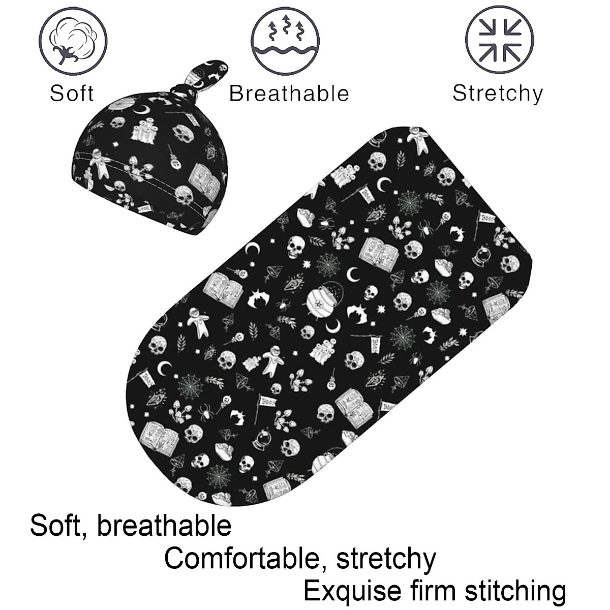 Jarverce Swaddling Blanket for Baby, Soft Sleeping Bag, Sack for Newborn Boys Girls, Unisex Baby Stuff, Goth