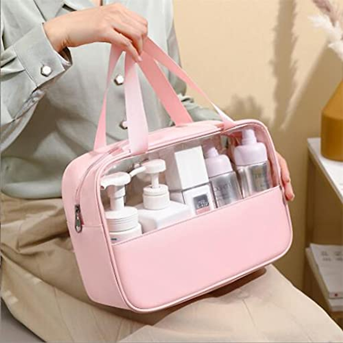 Hanging Travel Toiletry Bag for women, Waterproof Cosmetic Bag Portable Travel Makeup Pouch Multifunction Handle Travel Toiletry Bag Organizer for Women, Cosmetic Bags for Women Travel Set(3Pcs Pink)