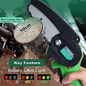 Tegatok Mini Chainsaw, Mini Chainsaw Cordless 4 Inch with 2 Batteries, Small Chainsaw with Pure Copper Motor, Safety Lock and 2 Chains, Perfect for Wood Cutting and Tree Branch Pruning