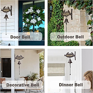 Sungmor Heavy Duty Cast Iron Wall Hanging Bell Welcome Sign - Decorative Retro Style Lovely Birds Manually Shaking Doorbell - Indoor Outdoor Wall Mounted Dinner Bell - Garden Home Wall Art Decoration