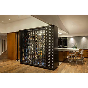 VintageView W Series Two-Sided Floating Wine Rack Kit (42 Bottles, Satin Black) Stylish Modern Wine Storage with Label Forward Design