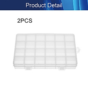 Juvielich Clear Plastic Organizer Box,24 Fixed Grids Storage Container Jewelry Box for Beads Art DIY Crafts Jewelry Fishing Tackles 7.6"x5.2"x0.87"(LxWxH) 2PCS