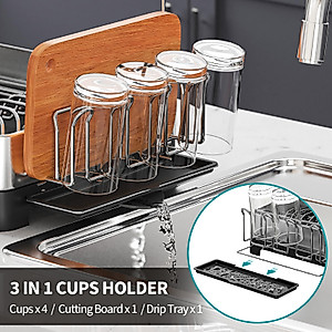 Urackify Dish Drying Rack for Kitchen Counter, 304 Stainless Steel Dish Rack, Multi-Function Dish Drainer with Wine Glass Holder, Large Dish Strainer with Cup Holder, Cutlery Holder, Large Size