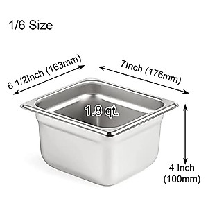 OWLEEN 6 Pack Anti-Jam Slotted Hotel Pans with Lids, 1/6 Size 4 Inch Deep, Commercial 18/8 Stainless Steel Table Food Pan