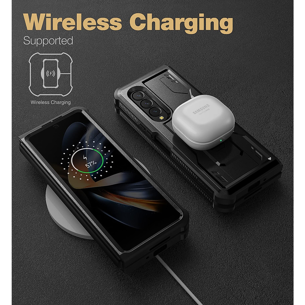 Dexnor Shielder Series Case for Samsung Galaxy Z Fold 4(2022), Military-Grade Shockproof Rugged Bumper Case Cover with Built-in Screen Protector & Kickstand,Black