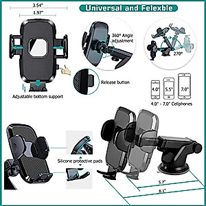 Mariety Universal Phone Mount for Car - 4-in-1 for Dashboard - Windshield - Air Vent – Desk - Car Phone Holder Mount - Cell Phone Holder Car - Car Phone Mount