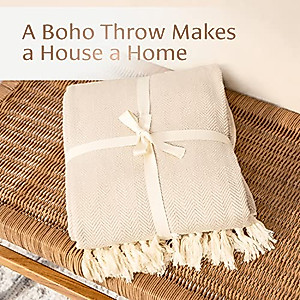 Turkish Cotton Boho Blanket Throw - 92" x 77" Large Size, Lightweight, Breathable Blanket for Bed, Couch, Home - Luxury Oversized Farmhouse Throw Blanket in Modern Boho Style