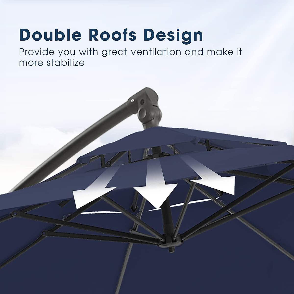 BLUU WUFF 10ft Patio Offset Umbrella Cantilever Umbrella Hanging Market Umbrella Outdoor Umbrellas with Crank & Cross Bases(Navy)