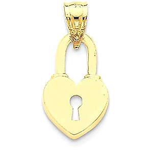 IceCarats 14K Yellow Gold Heart Love Lock Necklace Charm Pendant Only