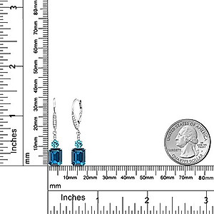 Gem Stone King 925 Sterling Silver London Blue Topaz and Swiss Blue Topaz Dangle Earrings For Women (6.13 Cttw, Gemstone November Birthstone, Emerald Cut 9X7MM)