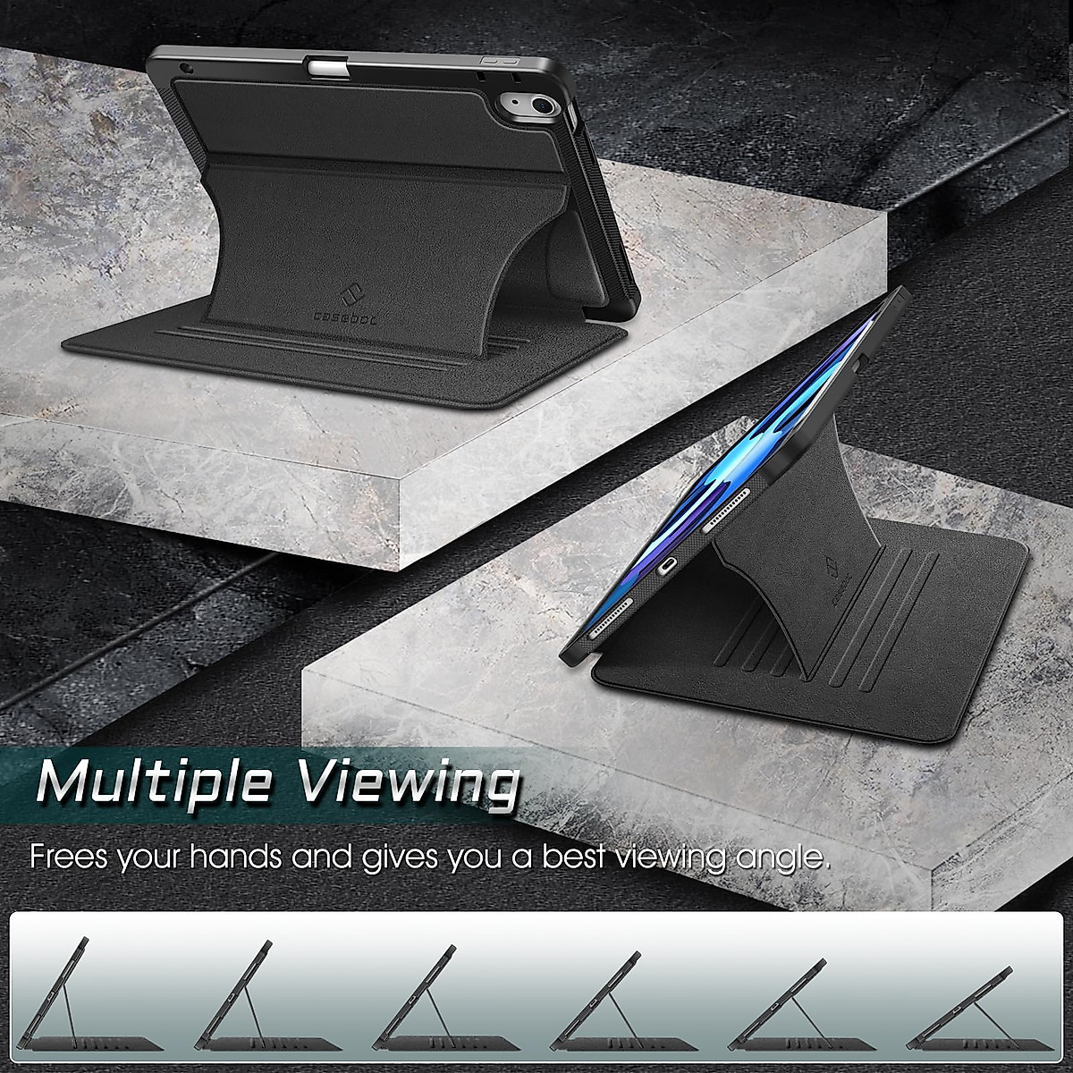 FINTIE CaseBot Magnetic Stand Case for iPad Air 11-inch M2 (2024), iPad Air 5th / 4th Generation (2022/2020) 10.9 Inch - Multiple Angles Shockproof TPU Cover with Pencil Holder - Black