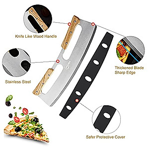 14" Premium Pizza Cutter Rocker Style AKGUNDA , Very Sharp Stainless Steel Pizza Knife Slicer Blade with Cover, Safer with Double Wooden Grip, Chopper Suitable for Cakes all Types of crusts
