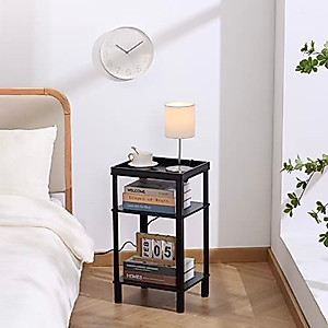 ZEXVIDA Side Table for Small Spaces,3 Tier End Table with Storage Shelf, Small Narrow Thin End Table Bedside Table,Nightstand for Hallway,Living Room, Bedroom, Office,Black