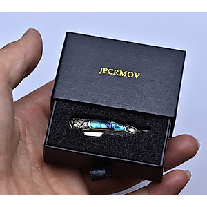 JPCRMOV Compact Pocket Knife Keychain for Women, Mini Folding Knife, Tiny EDC Knife, Abalone Shell Handle, Blade Length 1.06", Weighs only 9 Grams