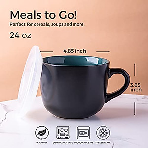 GBHOME Ceramic Soup Mugs with Lid, 24 oz Soup Cups with Hanlde for Coffee,Cereal,Salad,Noodles,Tea,Soup Bowls Cups,Microwave &Dishwasher Safe, Set of 4, Multi-color with Vented lid