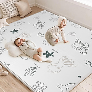 CreateBay Foldable Baby Play Mat, 79x71 Inch Thick 0.8 Inch XPE Foam Waterproof, Extra Large Crawling Mat for Floor Kids Infant Training Non-Slip Reversible Non-Toxic