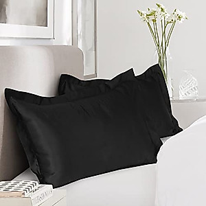 HOMIDATE Set of 2 Queen Pillowcase in Polyester – 20" x 30" in Black with Satin Feel - Luxury Soft and Breathable – Ideal for Bedding and Room Décor