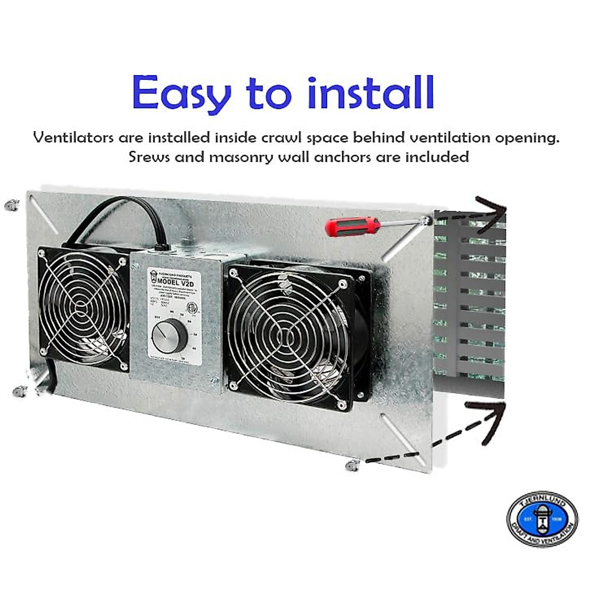 Tjernlund V2D UnderAire Crawlspace Ventilator Fan Moisture Mold Reducing,220 CFM,silver