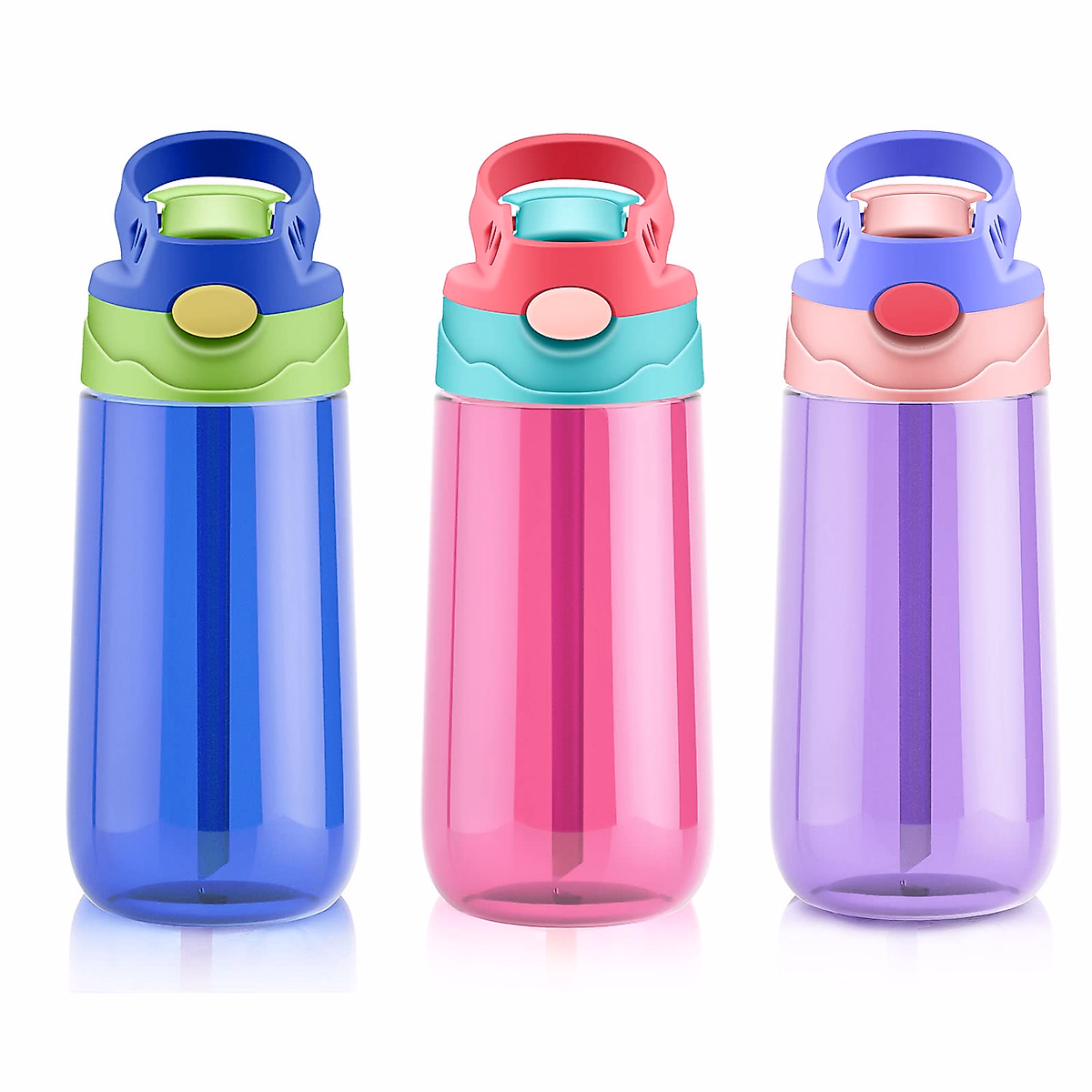 Kids Water Bottle with Straw for School Leak Proof 16 OZ Toddler Water Bottle BPA-Free Spout Lid for Boys & Girls