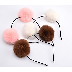 Sheliky 4Pcs Headband Bear Ears Furry Ball Hair Band Halloween Christmas Party Prom Cosplay Accessory for Women Girls (PACK A)