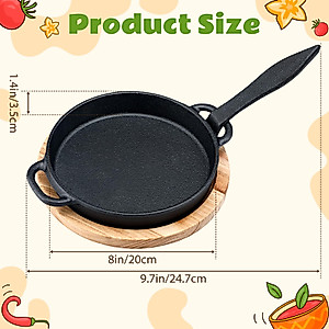 Jingmore 2 Pcs Cast Iron Fajita Skillet Pan 8 Inches Round Plate Sizzling Pan with Removable Handle and Trivet Cast Iron Frying Pan Nonstick Oven Safe Cookware, Pizza Oven and BBQ Accessories Black