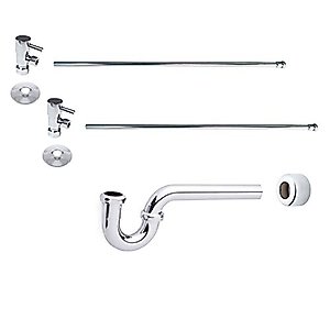 Westbrass D1838QRL-26 Freestanding Pedestal Sink Faucet Supply Line Risers with P-Trap, Flanges and 1/4-Turn Lever Handles, Polished Chrome